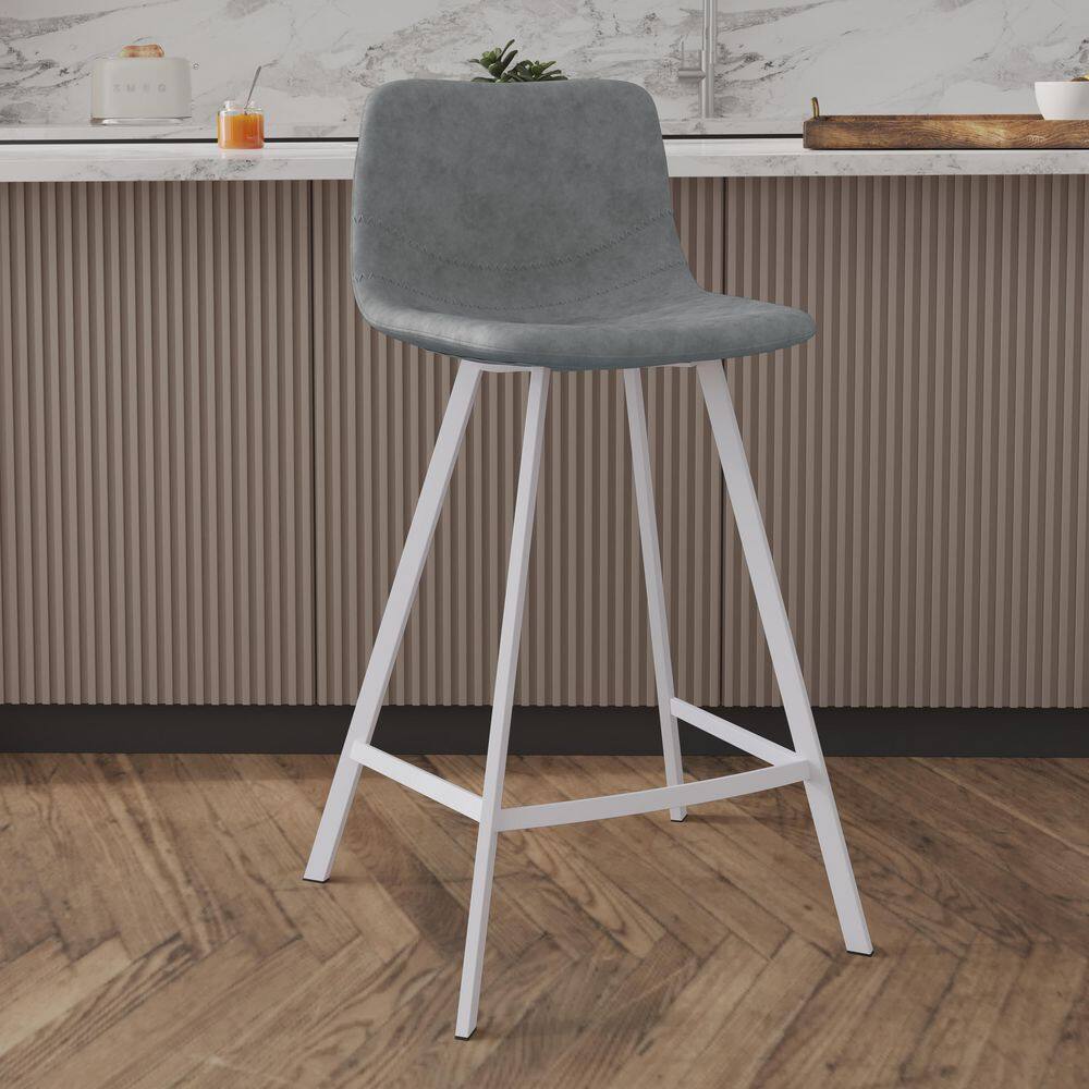 Leisuremod Elland 35 in. Leather Upholstery Counter Bar Stool in Black Stainless Steel for ...