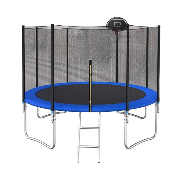 SUNRINX 12 ft. Blue Round Trampoline with Safety Enclosure Net and ...