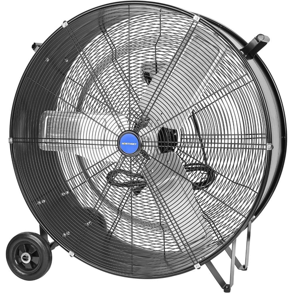 30 in. 2 Speed Drum Fan in Black-10,500 CFM, 1/4 HP Motor, 5 in. Wheels, UL Listed for Workshop ...