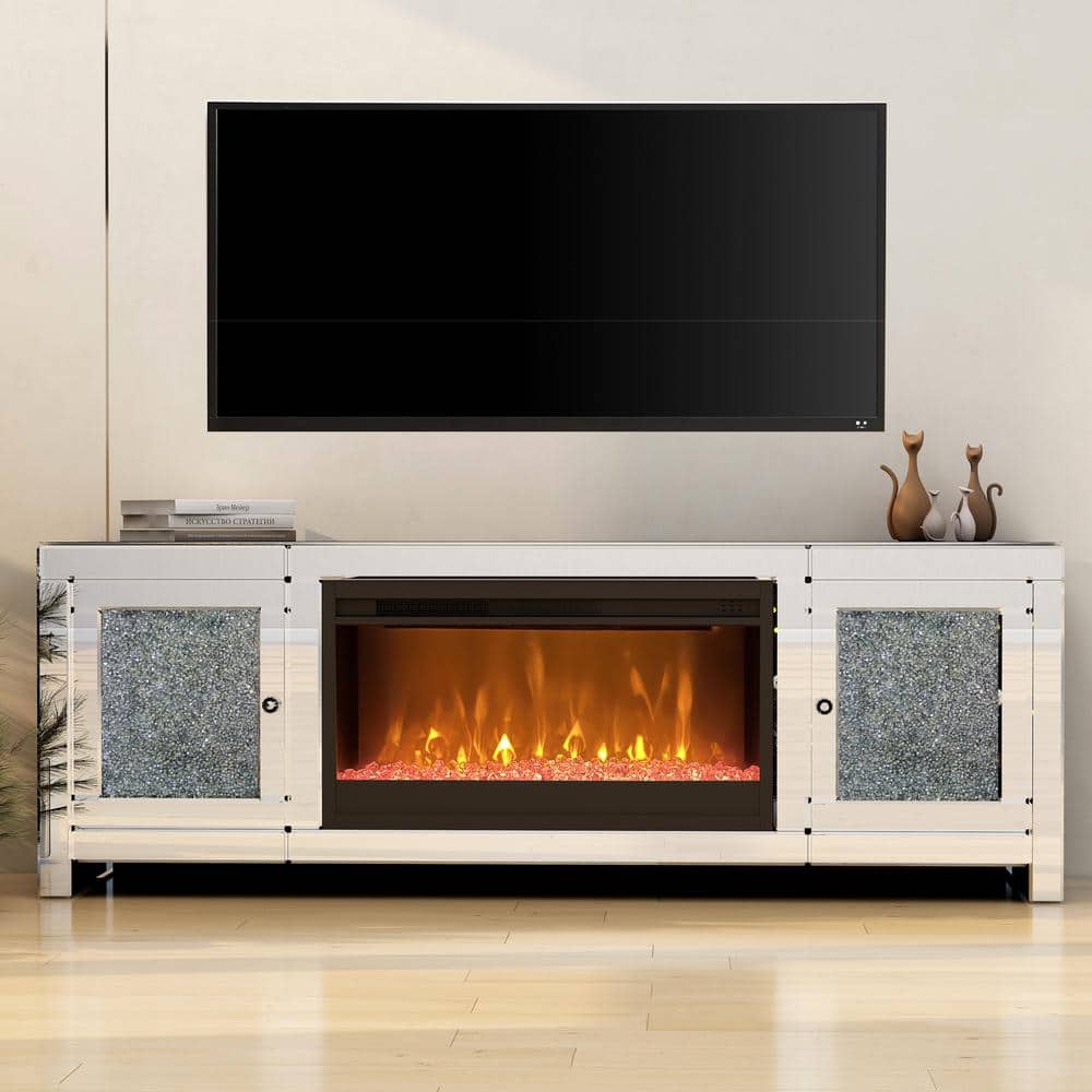 ToolCat 59 in. Freestanding Mirror Glass TV stand with Electric ...