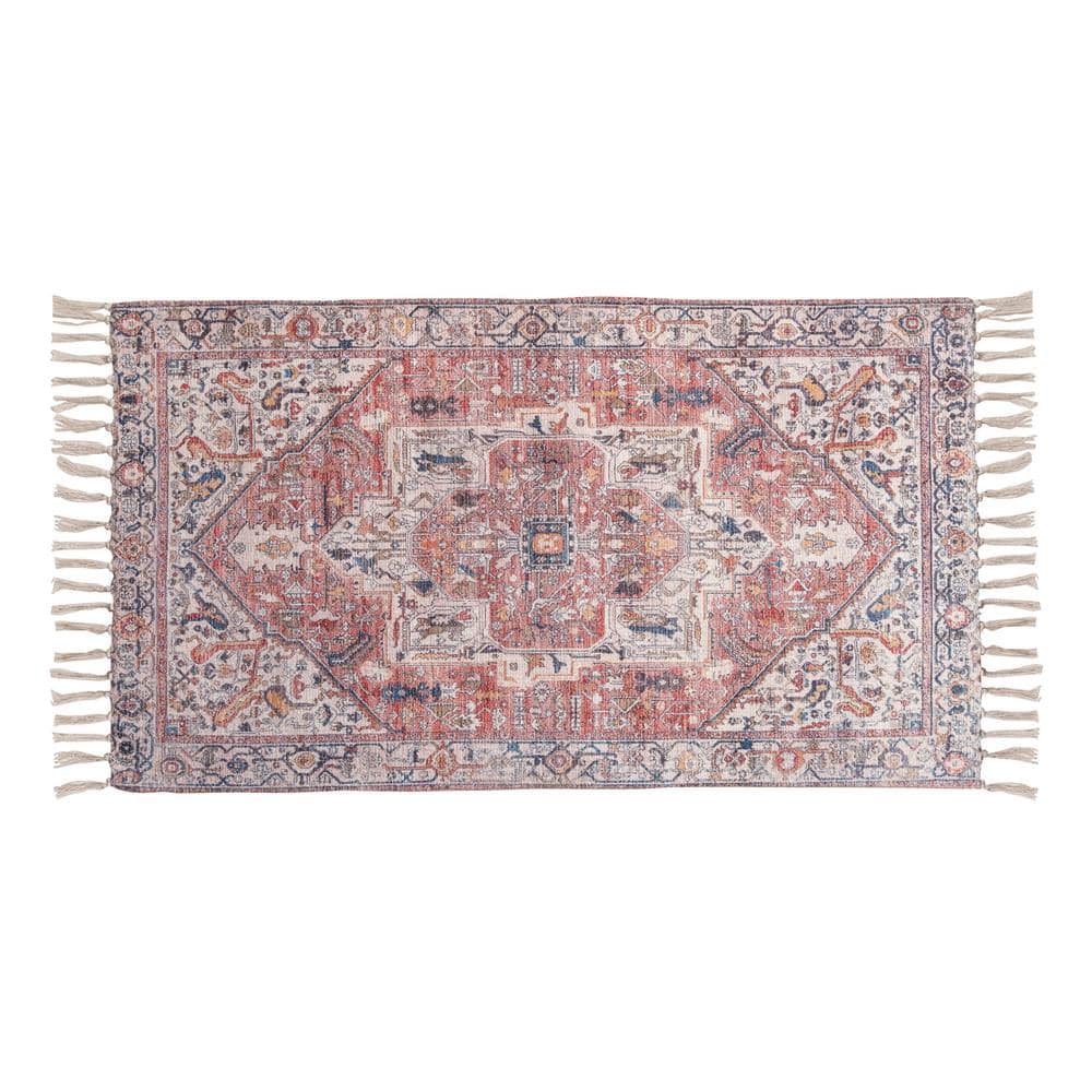 Jessica Simpson Chinille Fringe Machine Washable Blue/Red 2 ft. x 4 ft ...