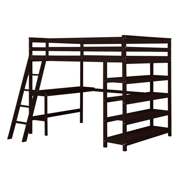 Reviews for ANBAZAR Espresso Full Size High Loft Bed, Study Kids Loft ...