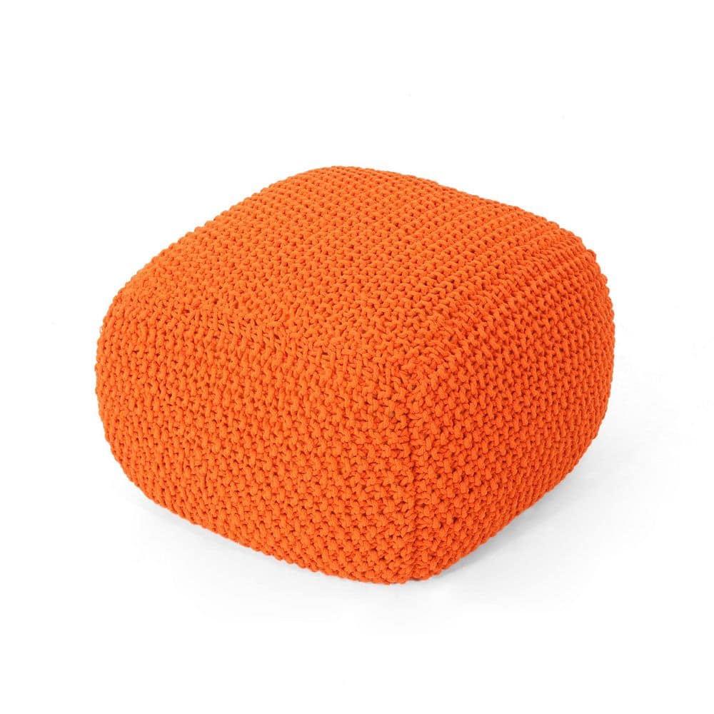 Orange Cotton Knitted Cube 20.5 in. Pouf DQ62658.00ORG - The Home Depot