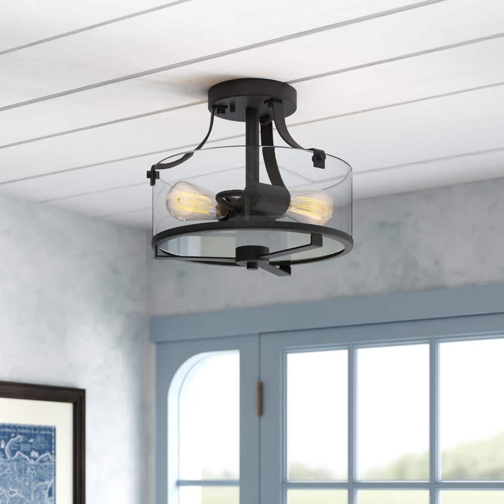 Designers Fountain Jedrek 12.5 in. 2-Light Black Industrial Entryway ...