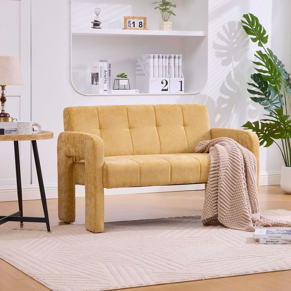 Noble House Lloyd Yellow 46.85 in. Chenille Upholstered Double Accent ...