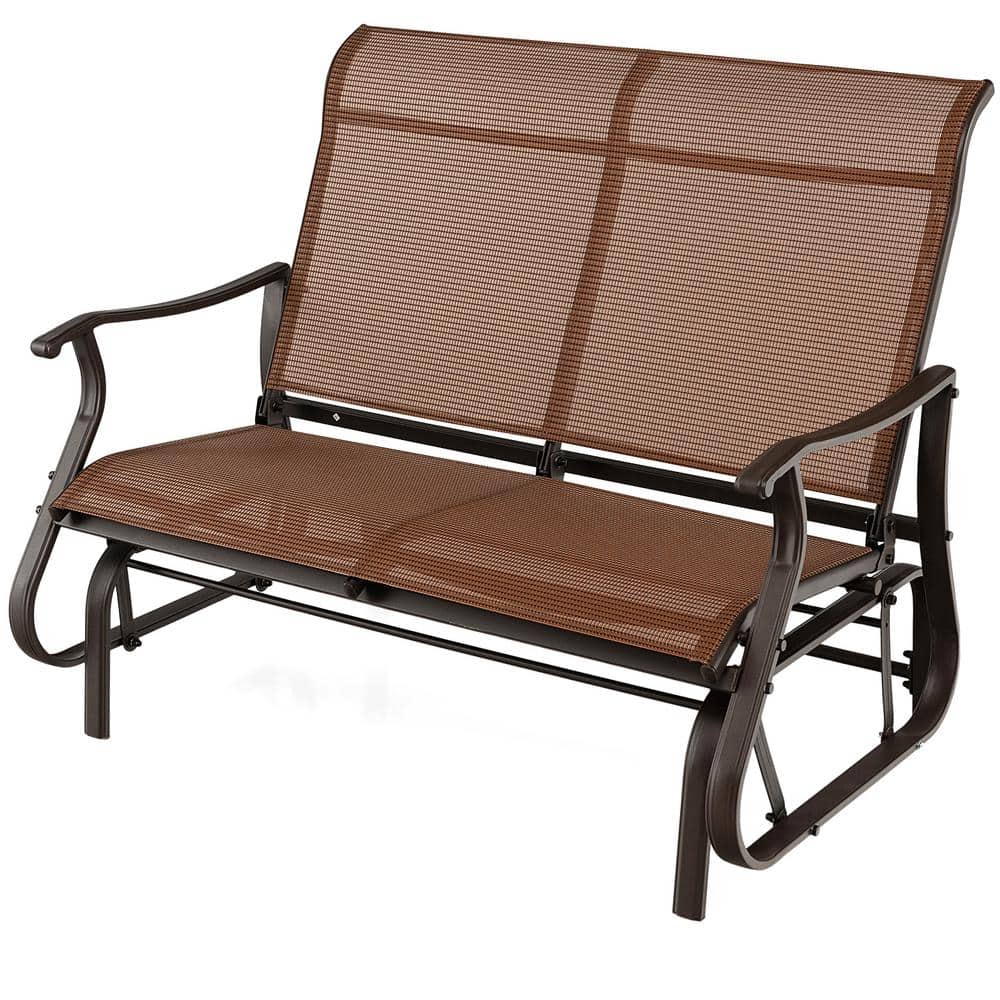 WELLFOR 2-Person Metal Outdoor Glider Bench with High Back and Curved ...