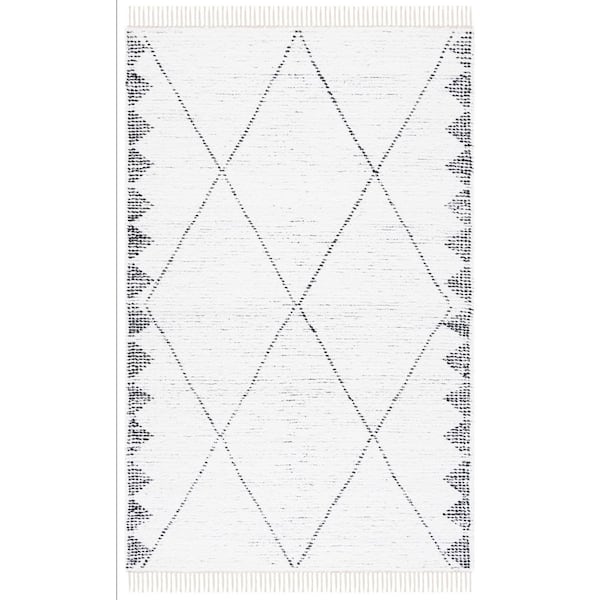 SAFAVIEH Casablanca 4 ft. x 6 ft. Ivory/Black Border Diamond Area Rug ...