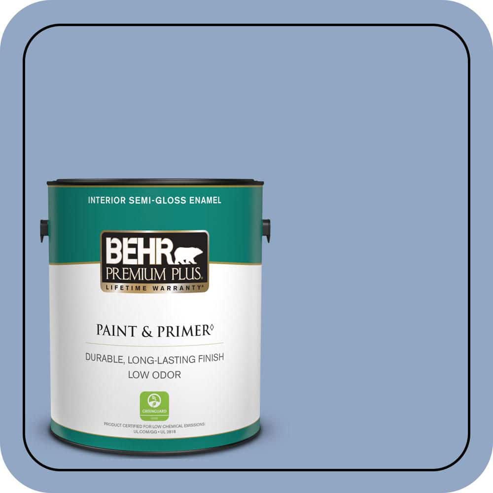 BEHR PREMIUM PLUS 1 gal. #PPU15-13 Blue Hydrangea Semi-Gloss Enamel Low ...