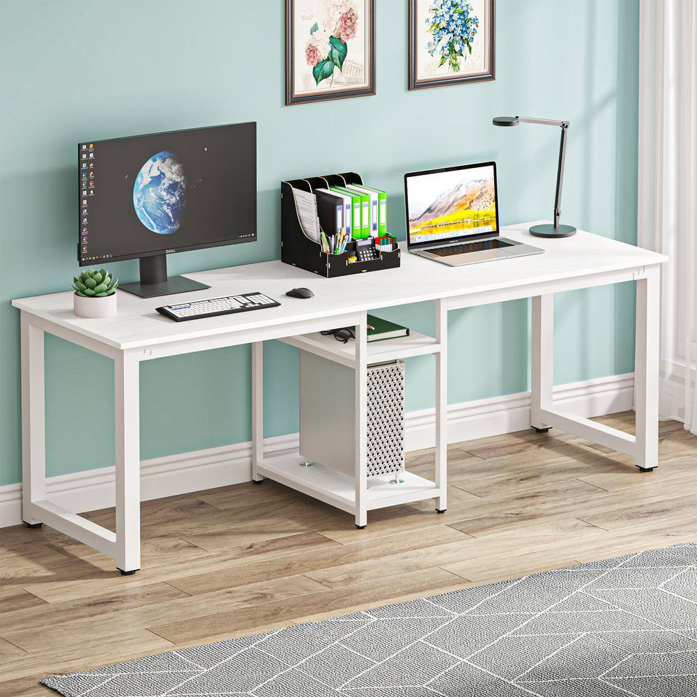 Buy Halseey 78 in. Rectangular White Wood Computer Desk Two Person ...
