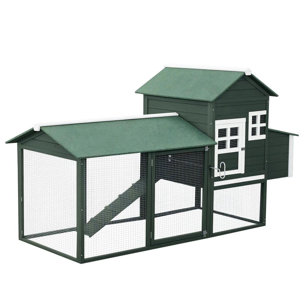 Green Wood Birdhouse Outdoor Chicken Coop Hen House with Run Nesting ...
