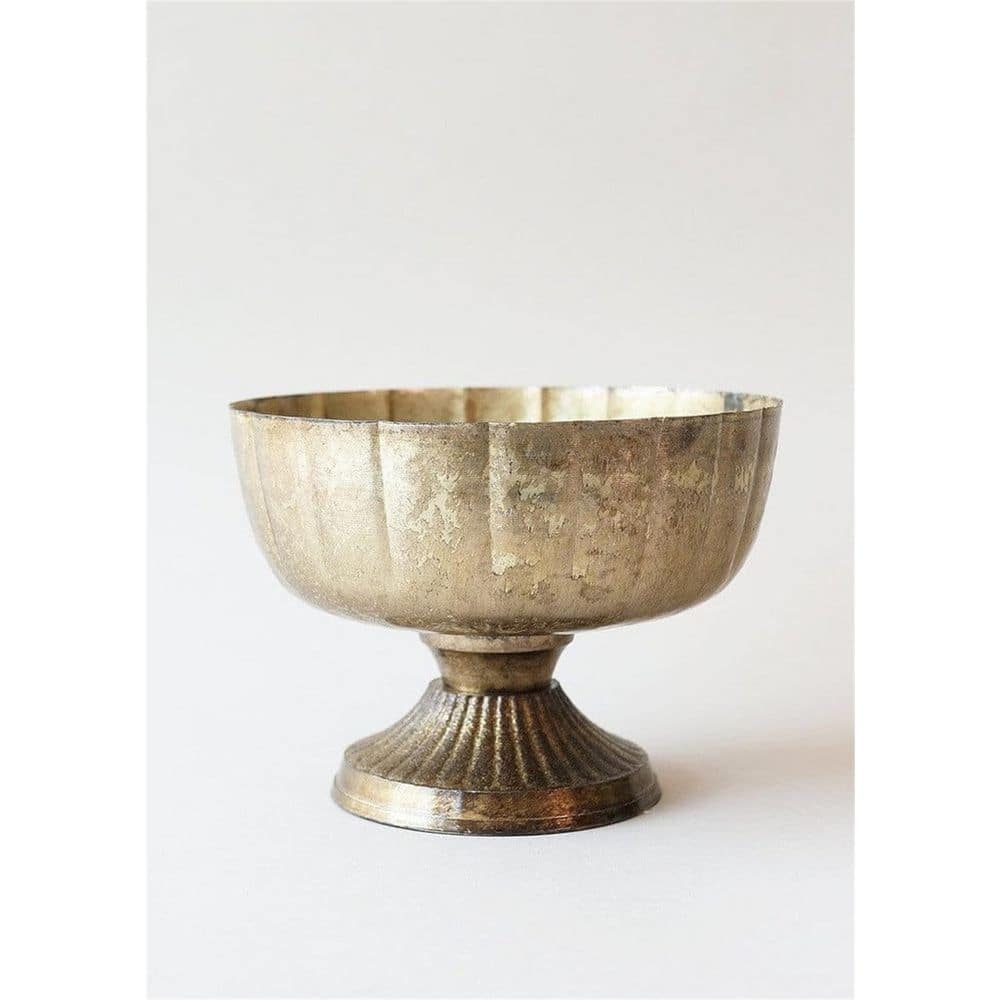 Gold Distressed Gold Metal Compote Decorative Bowl YC0204 - The Home Depot