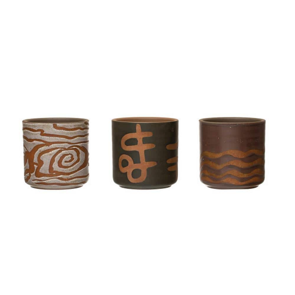 Storied Home Modern Round Decorative Terracotta Clay Pots Stoneware(Set ...