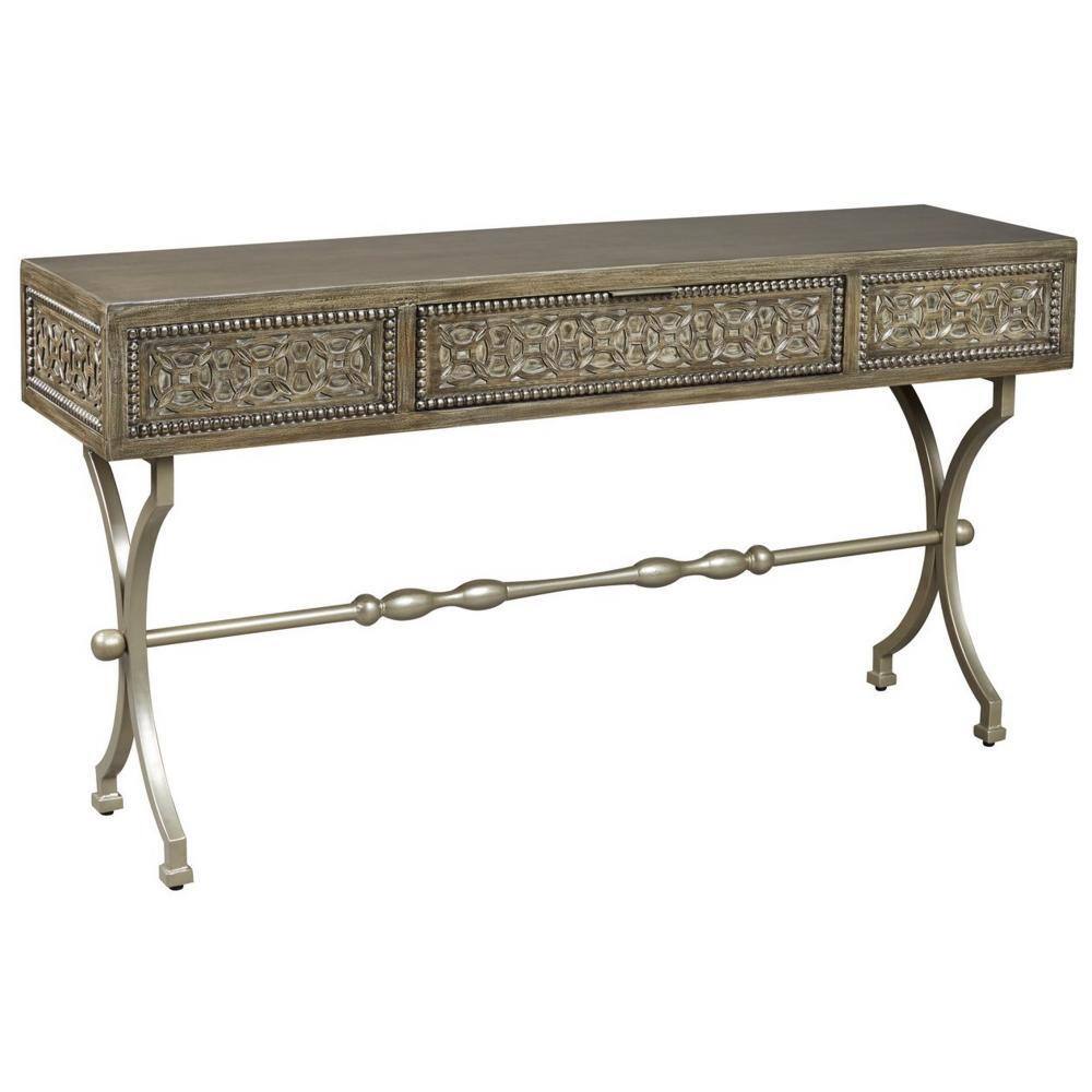 Benjara 60 in. Brown Rectangle Wooden Console Table with Medallion ...
