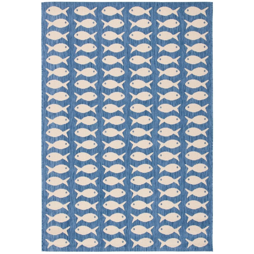 SAFAVIEH Courtyard Blue/Beige 2 ft. x 4 ft. Geometric Fish Indoor ...
