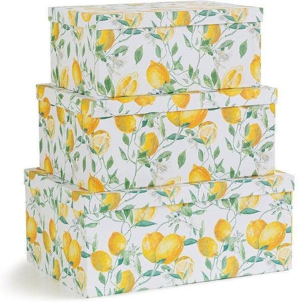 Yellow 16.5 in. x 11.5 in. Cardboard Decorative Boxes with Lids Set of ...