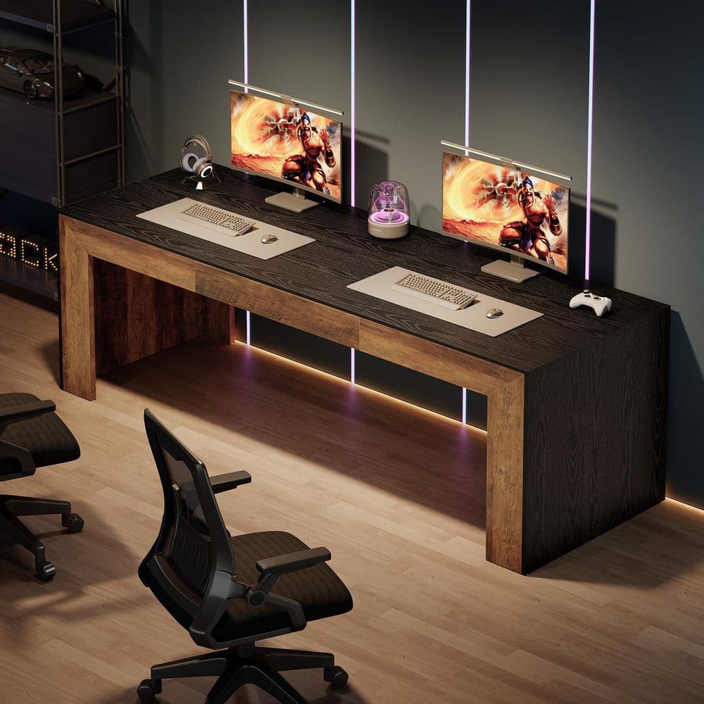 BYBLIGHT Moronia 78.7 in. Extra Long Executive Office Desk, Brown and ...