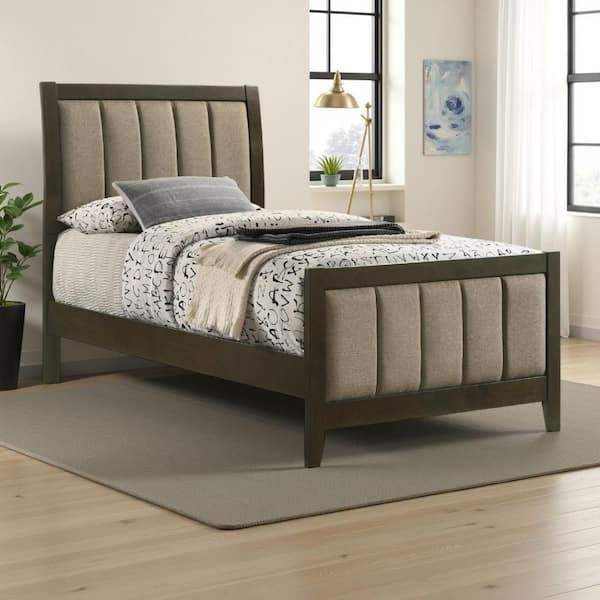 Benjara Wily Dark Cocoa Brown and Brown Hardwood Frame Twin Platform ...