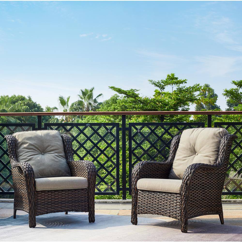 Opohoro ArcoBay Metal and Brown Wicker Outdoor Lounge Chair with Olefin ...