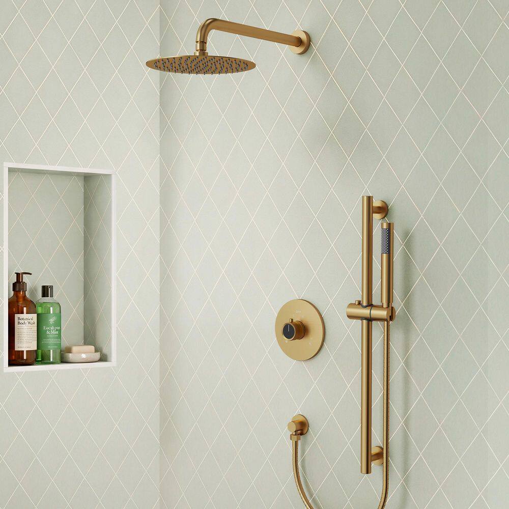 EVERSTEIN Single-Handle Rain 2-Spray Square 10 in. Dual Shower Head ...