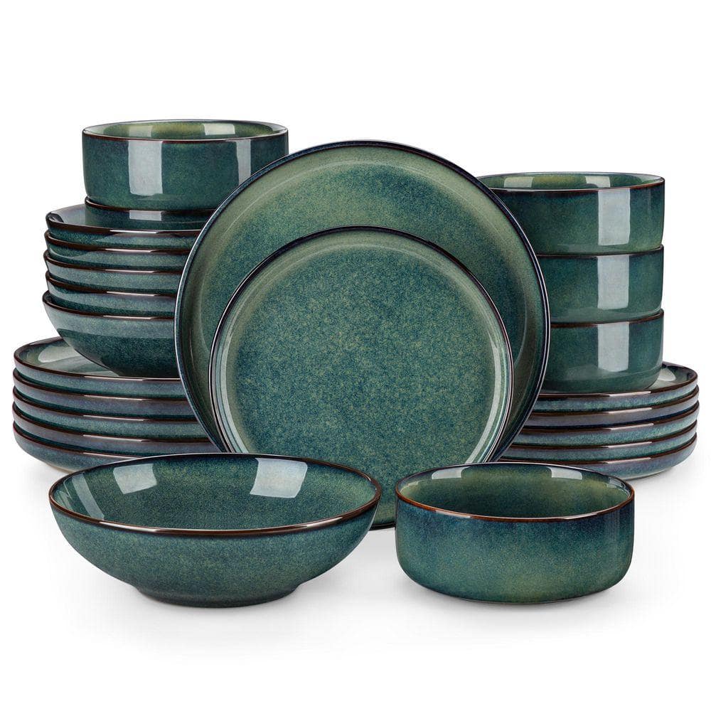 MALACASA 24-Piece Green Stoneware Dinnerware Set Service For 6 Bowls ...