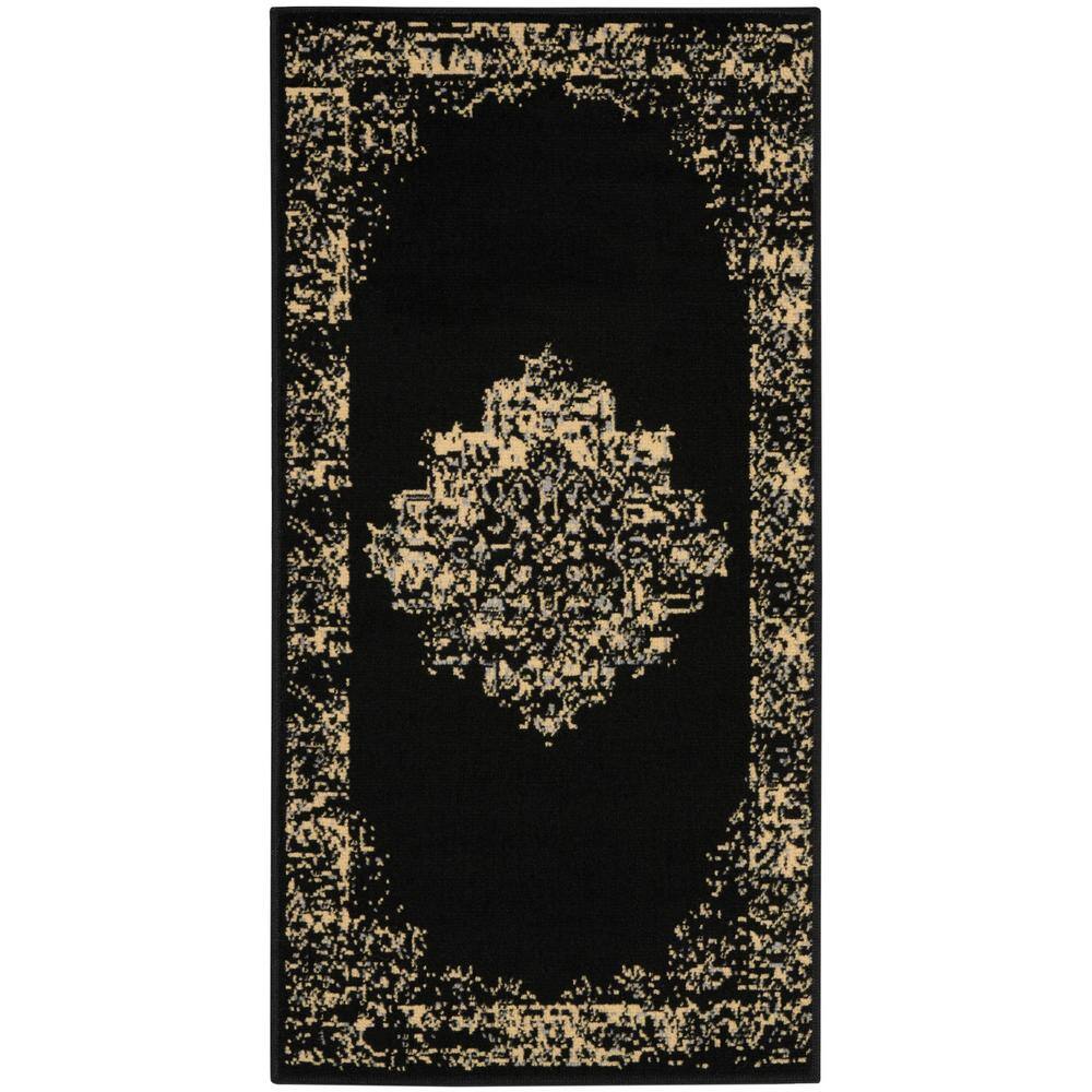 Nourison Grafix 2 ft. x 4 ft. Black Vintage Indoor Kitchen Area Rug ...