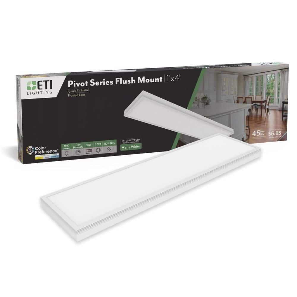 ETI LIGHTING PIVOT 4 ft. x 12 in. White Modern LED Flush Mount Ceiling ...