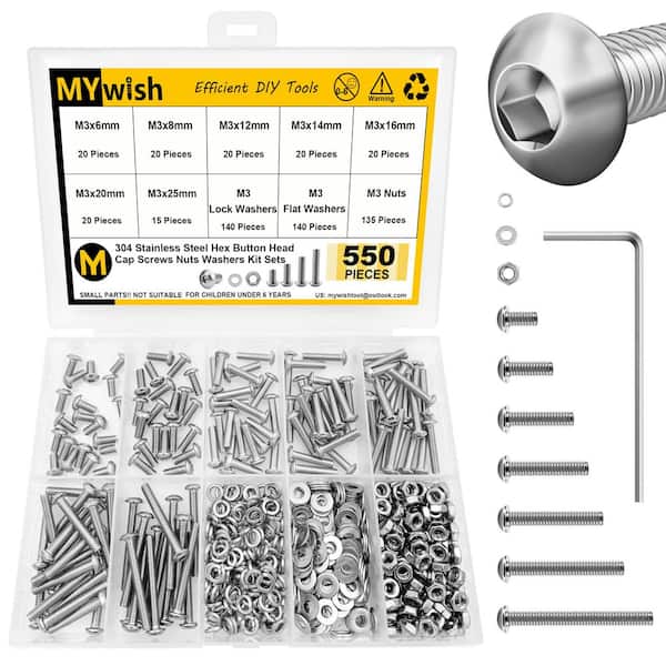Reviews for MYWISH 550-Piece M3 x Assorted 304 Stainless Steel Hex Drive Button Head Socket Head ...