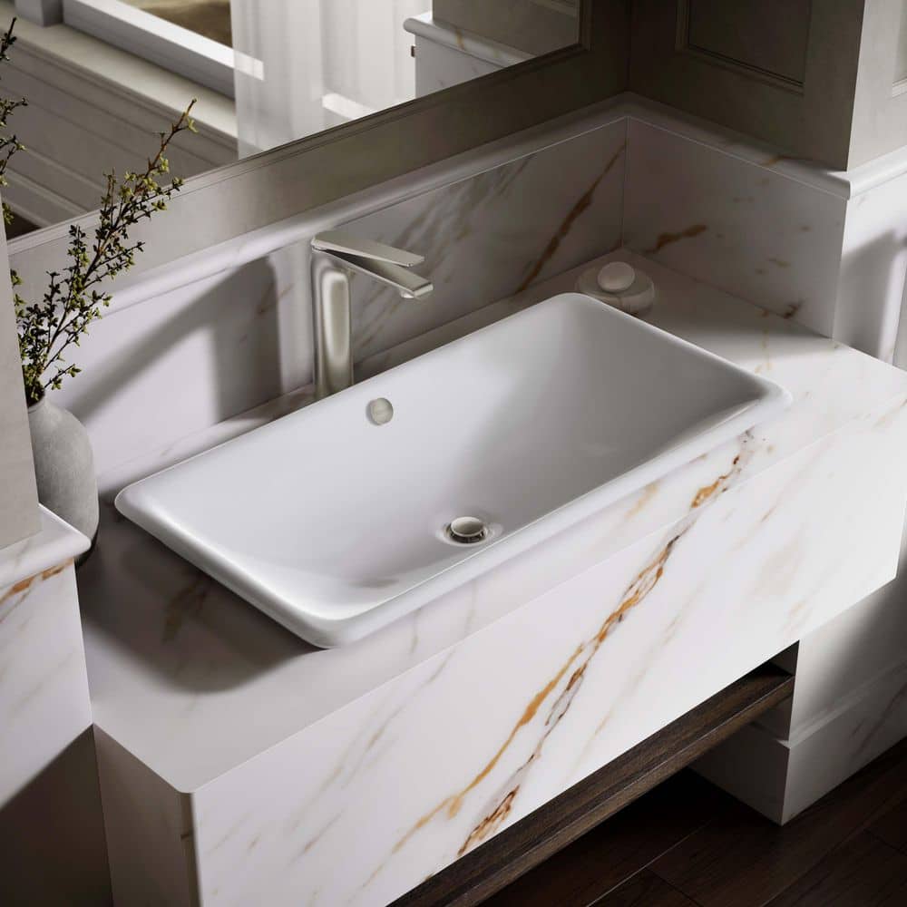 KOHLER Iron Plains 30 in. x 15.62 in. Drop-In Bathroom Sink in White ...