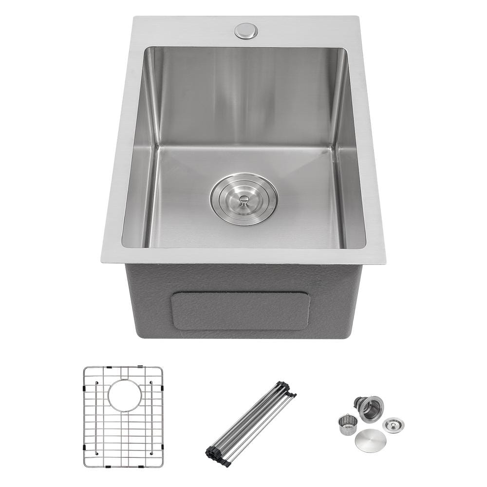 Logmey 15 in. 16-Guage Stainless Steel 15 x 20 in. Single Bowl Drop-In ...