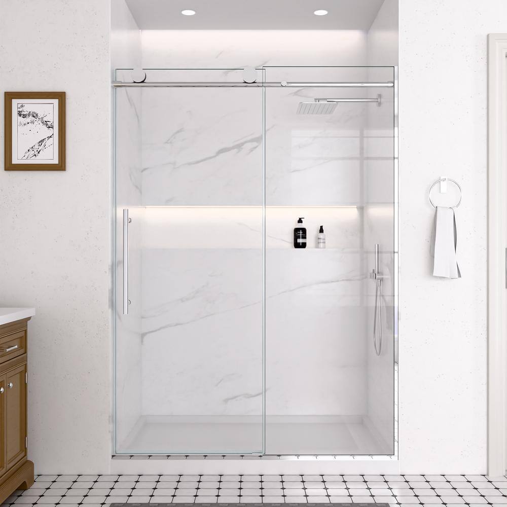 LAMAXZA 46-48 in. W x 74 in. H Soft-Close Single Sliding Frameless ...