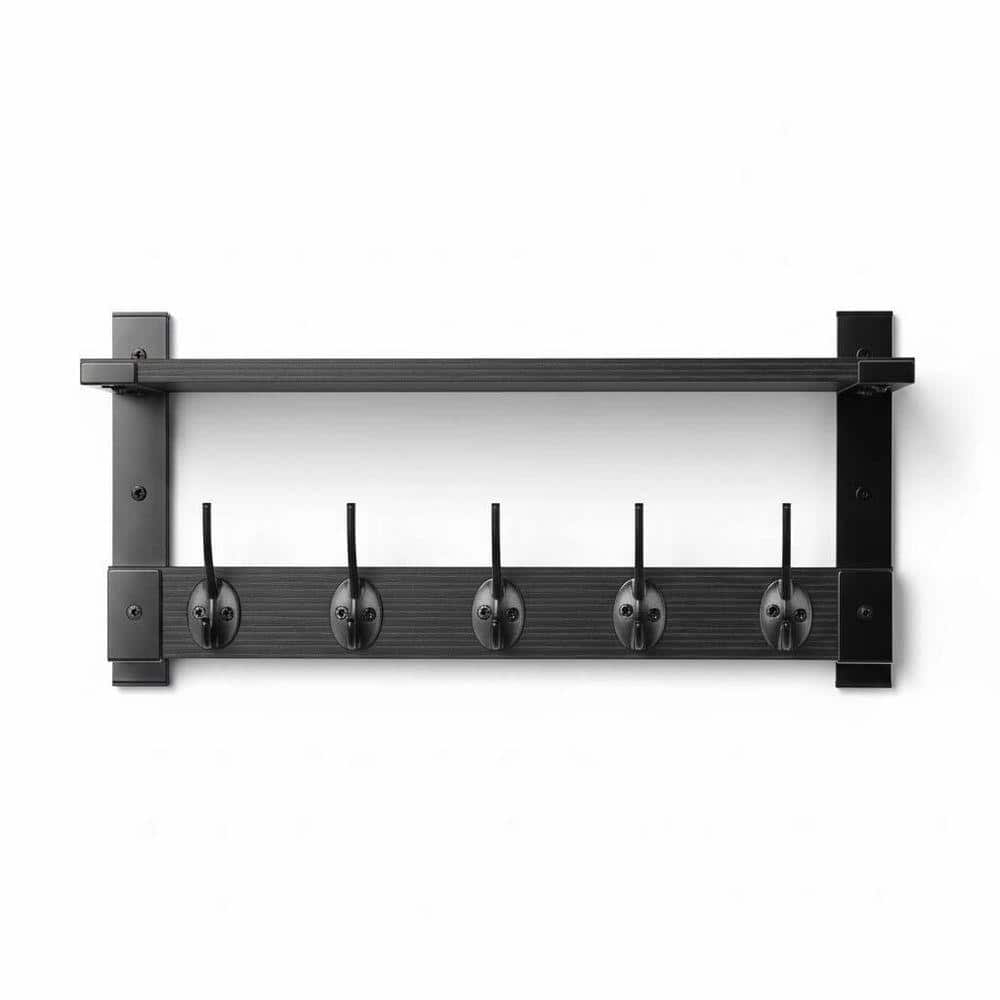 Black Wood Wall Coat Rack with Shelf YAPB8H - The Home Depot