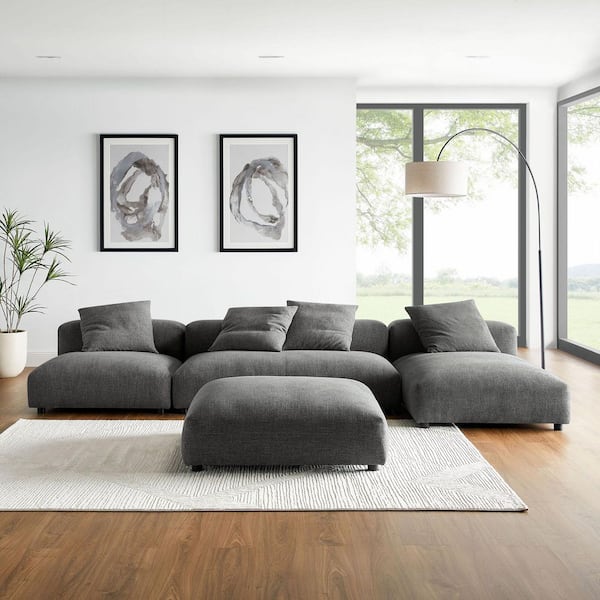 MODWAY Solace 4-Piece Modular Upholstered Fabric Sectional Sofa With ...