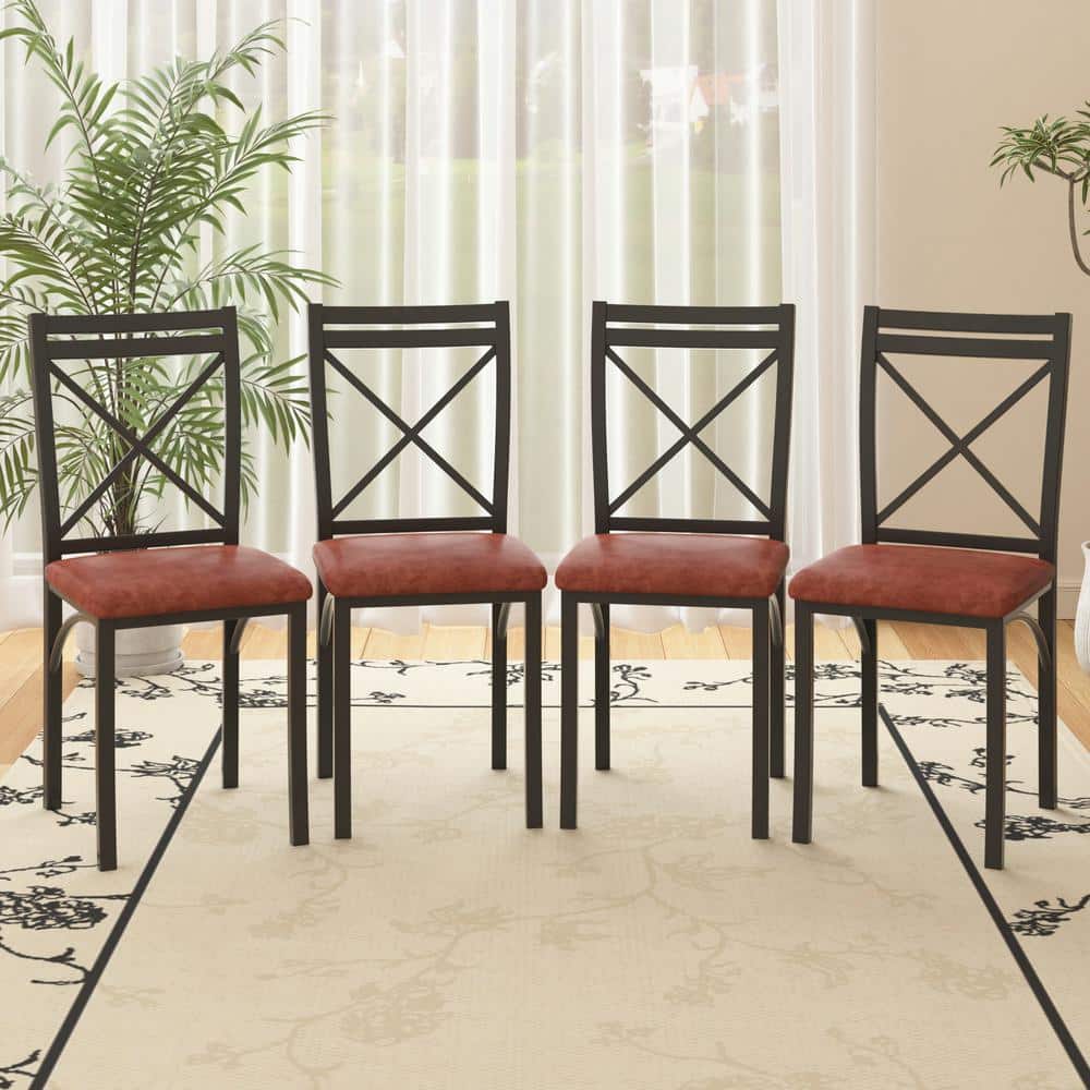 VECELO Dining Chairs (Set of 4) w/Steel Legs, Ergonomic Back and PU ...