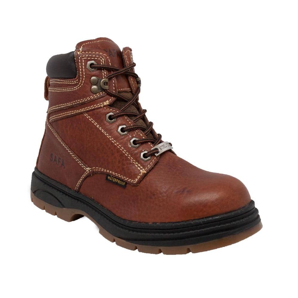 AdTec Men's Tumbled Waterproof 6'' Work Boots - Steel Toe - Brown Size ...
