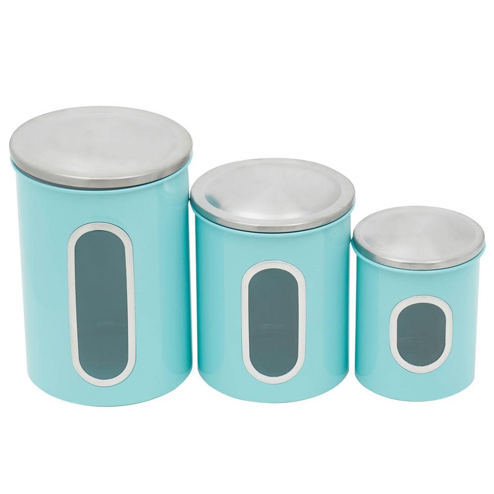 Home Basics 3 Piece Stainless Steel Top Canisters with Windows ...