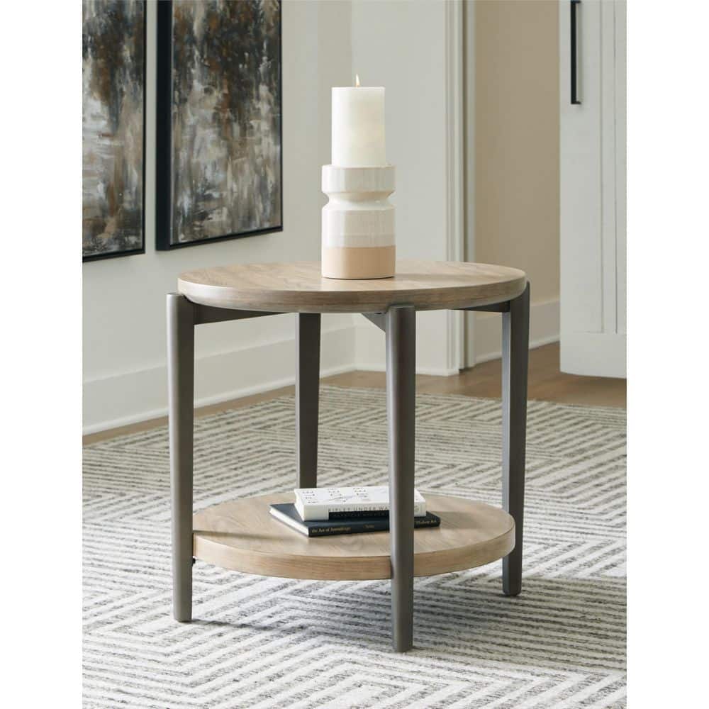 Signature Design By Ashley Dyonton 27 in. Brown Round Wood End Table ...