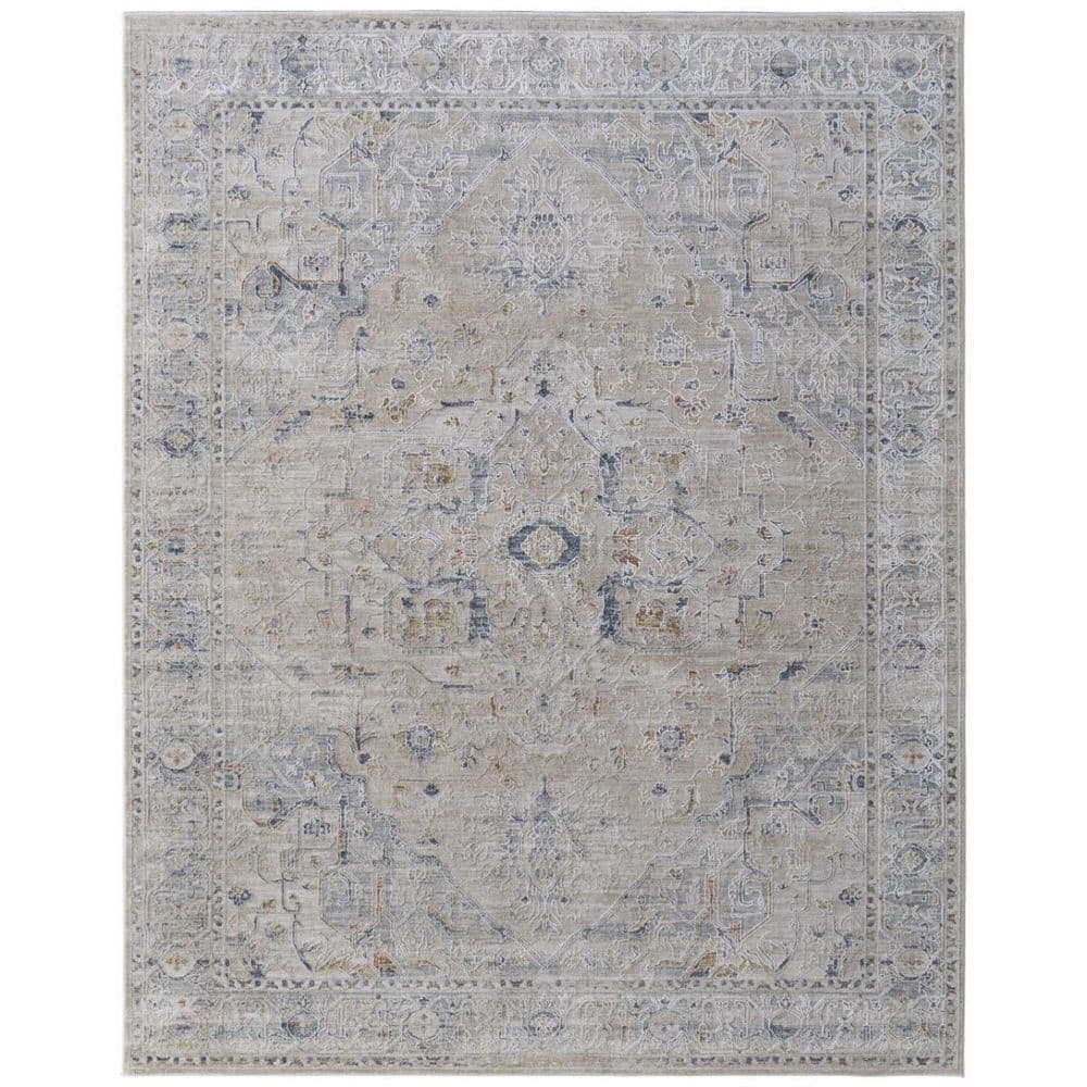 HomeRoots 2 ft. x 3 ft. Ivory, Taupe, Blue Abstract Area Rug 2000567575 ...
