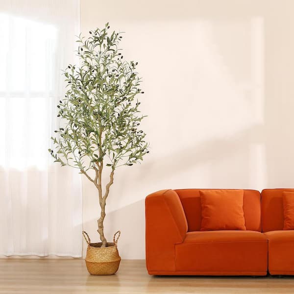7 ft. Artificial Olive Tree in Seagrass Basket with Realistic Silk ...