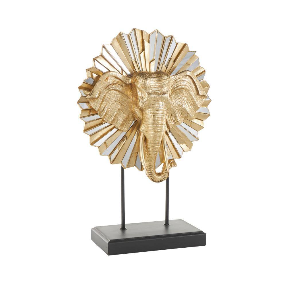 Litton Lane 22 in. Gold Resin Elephant Sculpture with Mirrored Sunburst ...