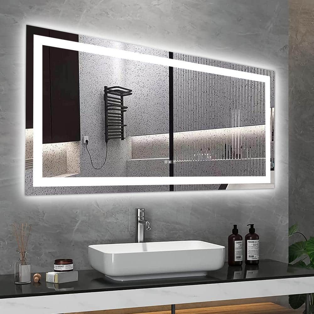 Oaks Aura Alya 60 in. x 32 in. Sliver LED Strip Vanity Light with 3 ...