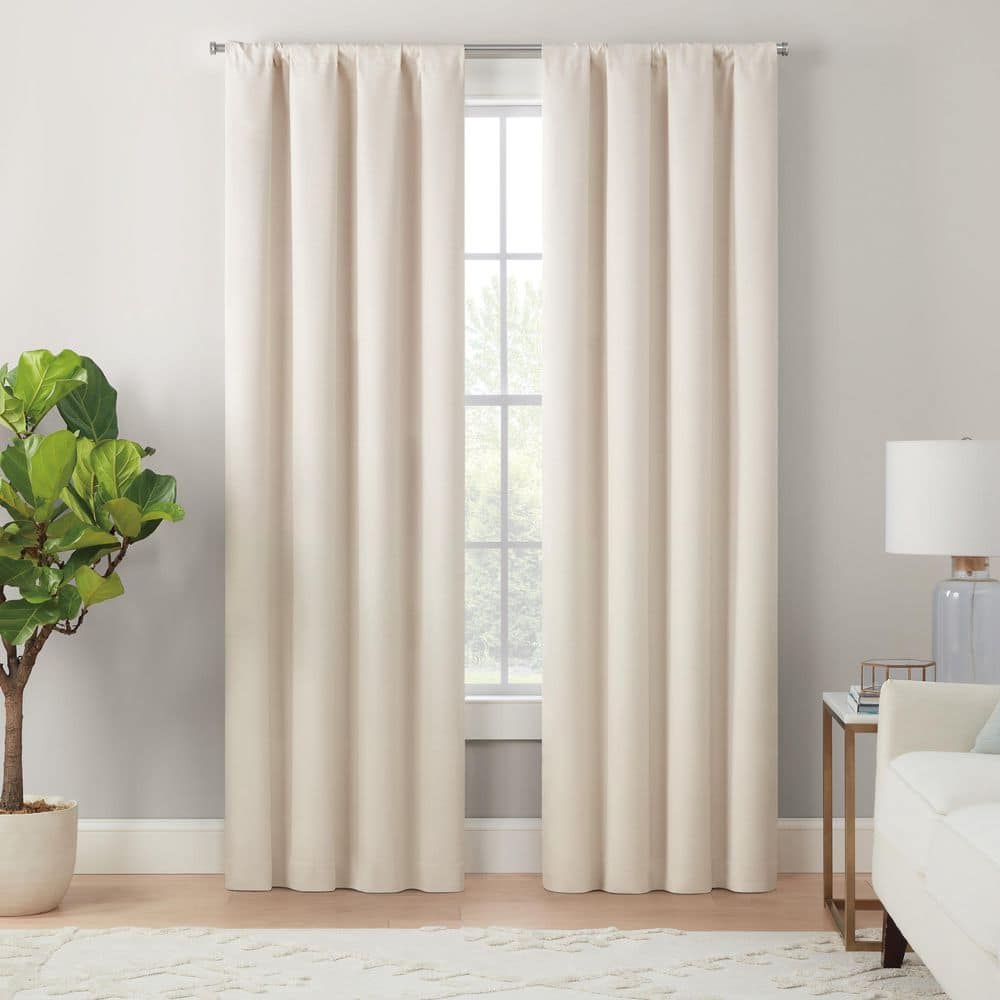 Eclipse Magnitech Cannes Ivory Solid Polyester 84 in. L x 40 in. W Blackout Rod Pocket Curtain ...