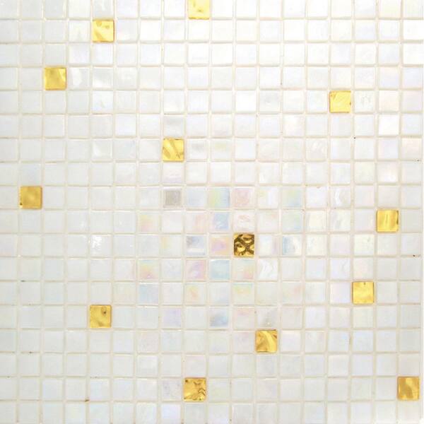 Apollo Tile Mingles 4" x 6" Glossy White and Gold Glass Mosaic Uniform ...