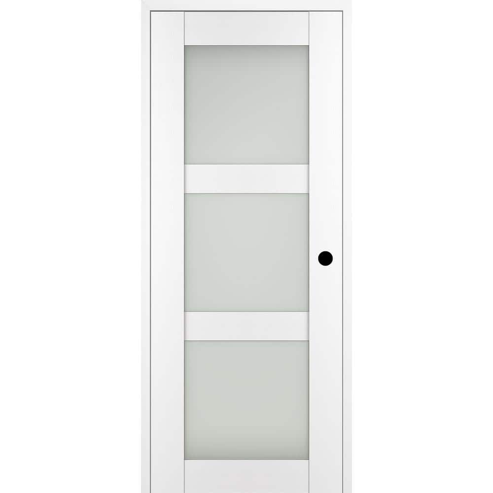 Belldinni Paola 18 in. x 96 in. Left-Hand 3Lite Frosted Glass Bianco ...