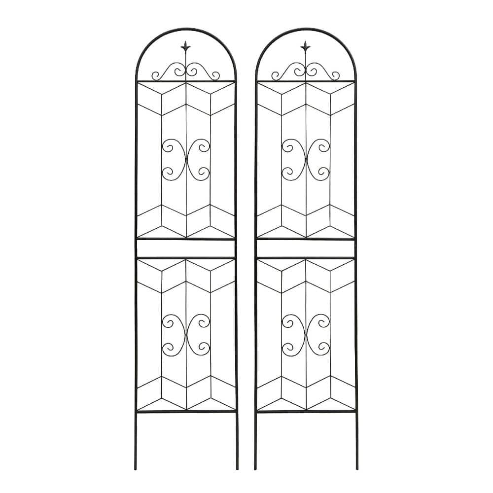 2 Pack 86.7 in. H Black Metal Garden Trellis with Scrollwork Design ...