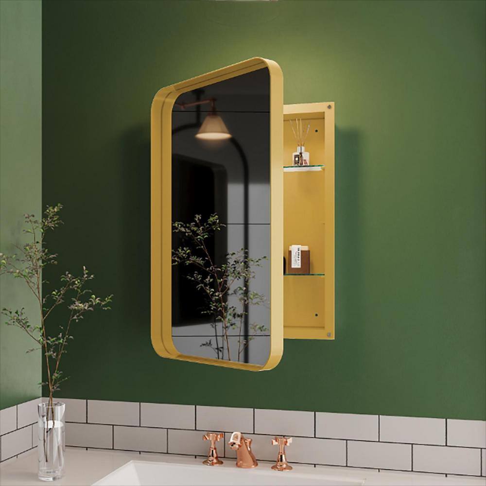 hightry 15.8 in. W x 23.6 in. H Recessed Rectangular Gold Metal ...