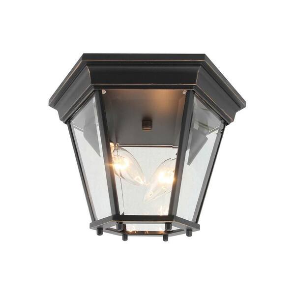 Ritchel 2-Lights Black Outdoor Flush Mount Light with clear beveled ...