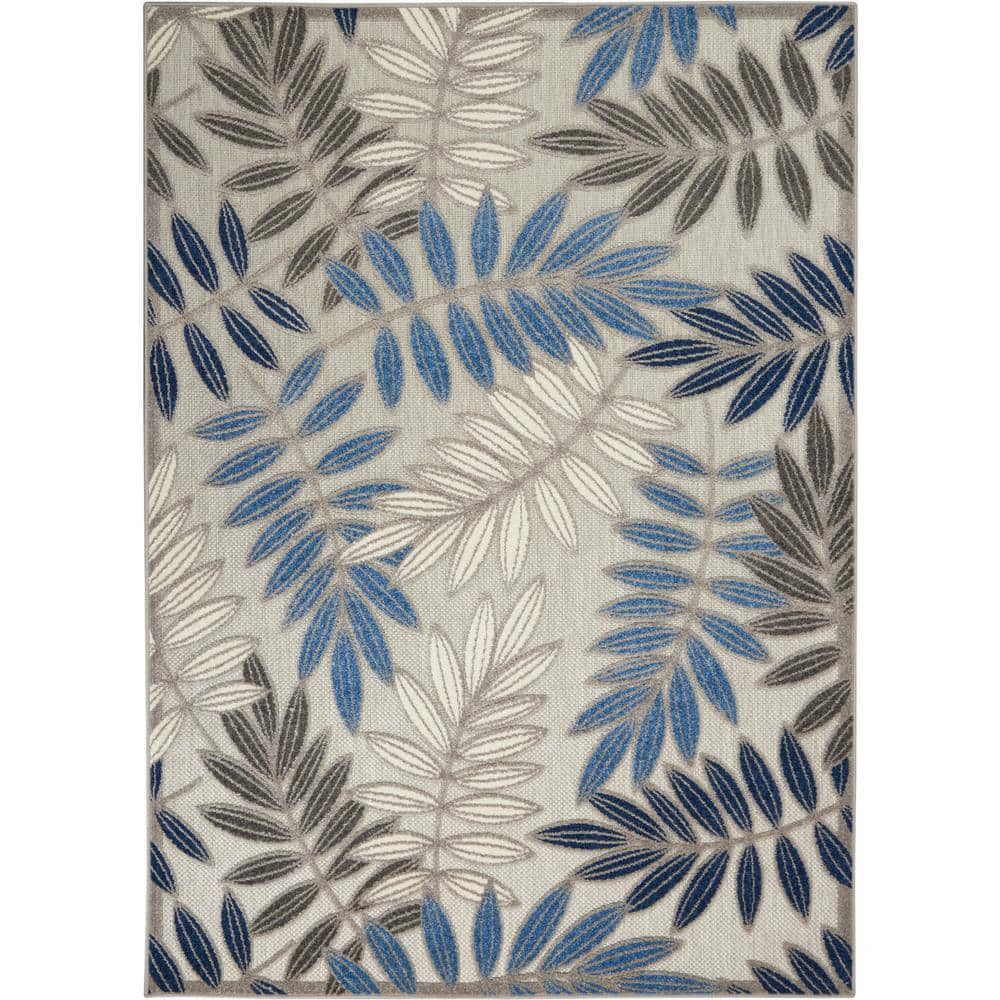 Nourison Aloha Gray/Blue 5 ft. x 8 ft. Floral Contemporary Indoor ...