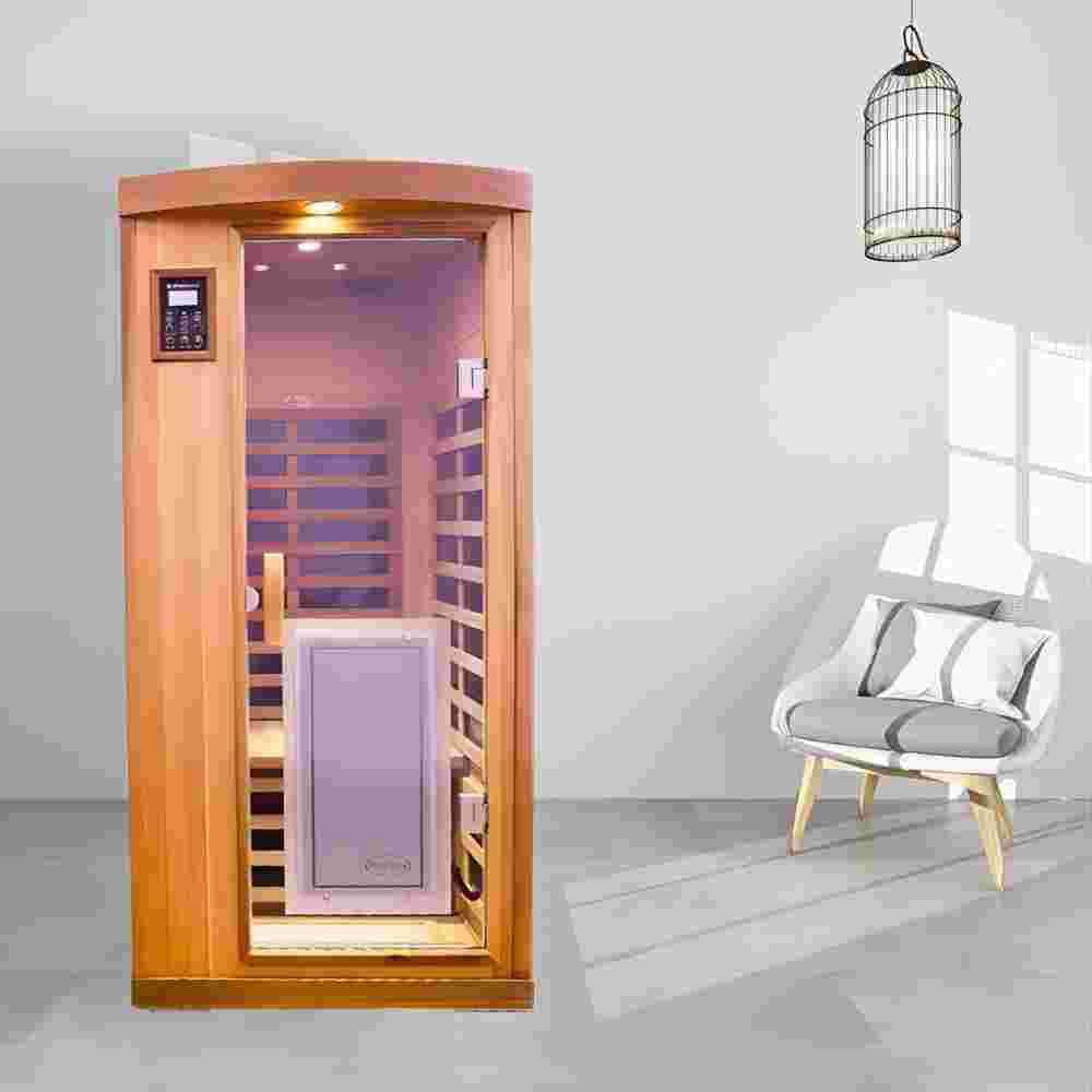 Spygo Moray 1-Person Indoor Red Cedar Infrared Sauna with 8 Far-Infrared Carbon Crystal Heaters ...