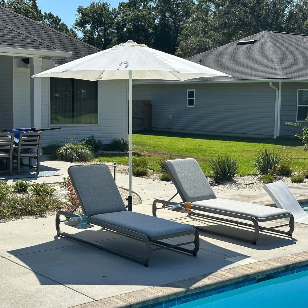 PURPLE LEAF Chaise Lounge Gray 2-Pieces Metal Outdoor Recliner w/Slide ...