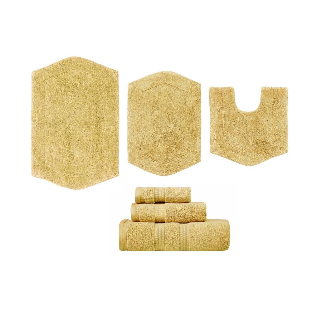 HOME WEAVERS INC Waterford Collection Yellow Cotton 6-Piece Bath Rug ...